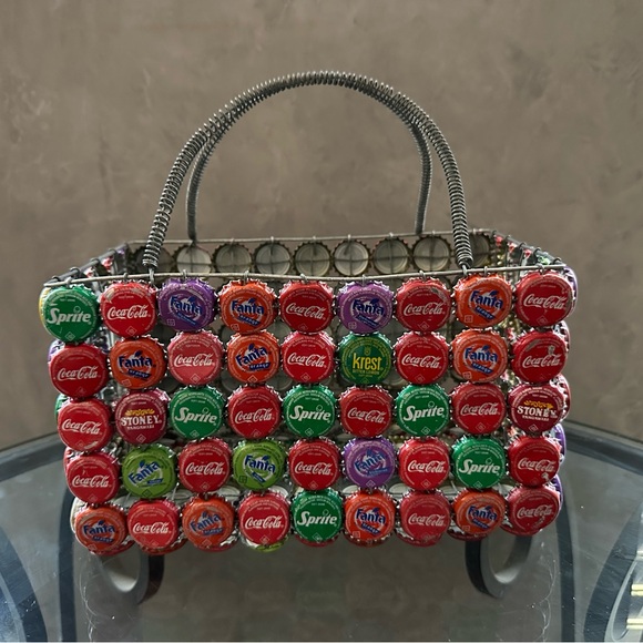 Bags | Vintage Colorful Recycled Bottle Cap Handbag Coca Cola Sprite ...